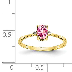 IceCarats 10K Yellow Gold Diamond Pink Tourmaline Ring Gemstone Band April October Birthstone Jewelry Size 6