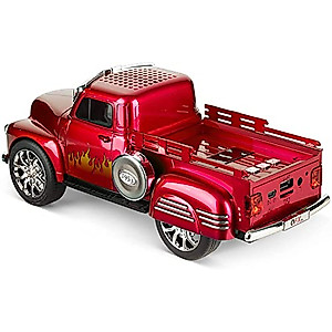 QFX BT-1953 Hot Rod Pick Up Truck Replica Speaker with Built-in Microphone, Led Party Lights, FM Radio, Red