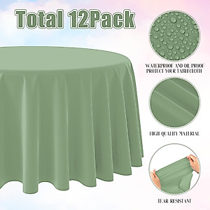 YIDAKO 12 Pack Sage Green Plastic Tablecloths Round Light Green Tablecloth Waterproof Disposable Round Sage Table Cover for Birthday Bridal Wedding Baby Shower Party Decorations,84Inch
