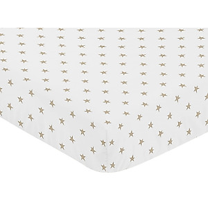 Sweet Jojo Designs Stars Boy or Girl Fitted Crib Sheet Baby or Toddler Bed Nursery - White and Gold Star for Celestial Sky Gender Neutral Unisex Collection
