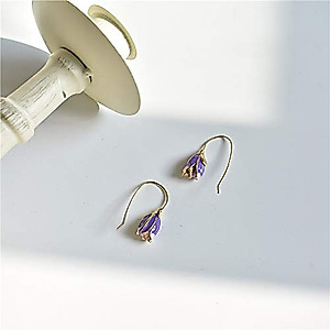 Vintage Temperament Tulip Flower Earrings Tiny Dainty Lightweight Rose Floret Bud Drop Dangle for Women Daily Jewelry-A 2Pcs