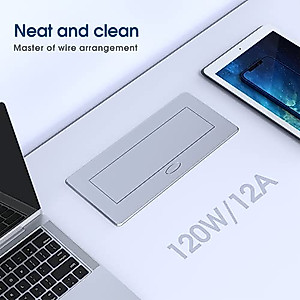 KYHSHJ Connection Box Desktop Pop Up Outlet with 2 USB Ports & 3 Outlets (Silver)