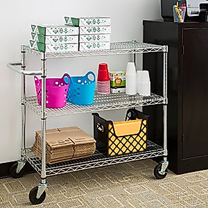 TRINITY EcoStorage Heavy Duty 3 Tier Rolling Cart for Kitchen Organization, Garage Storage, Commercial and Industrial Use, NSF Certified, 800 Pound Capacity, 40.25” by 36” by 18”, Chrome