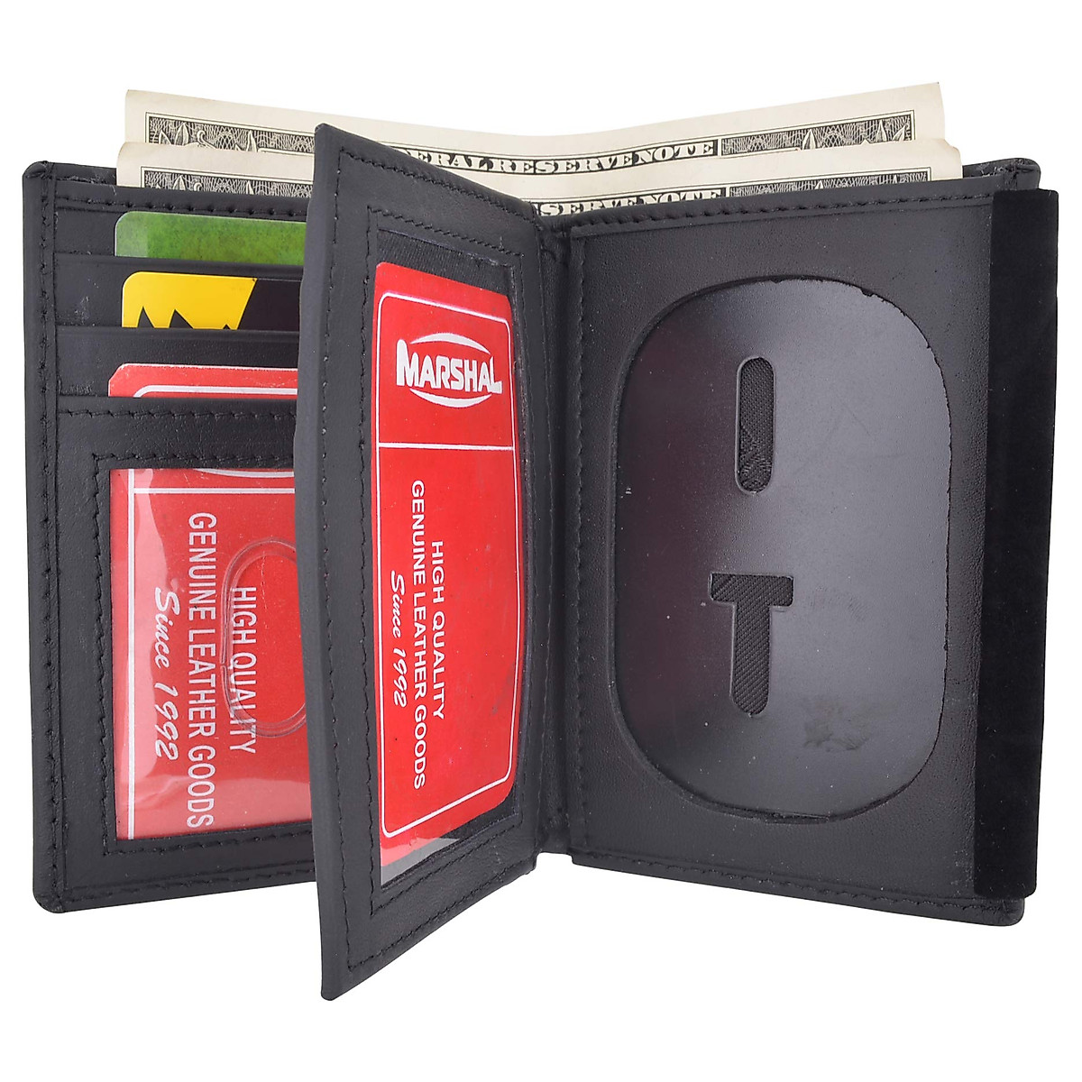 MARSHAL Genuine Cowhide Leather Badge RFID Wallet for Firefighters, Police etc.