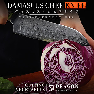 Dragon Creek Damascus Santoku Knife Sharp Japanese Chef Knife Professional Kitchen Gyuto Cleaver for Meat Vegetable Cutting Birthday Gift for Mom or Dad 7" Stainless Steel