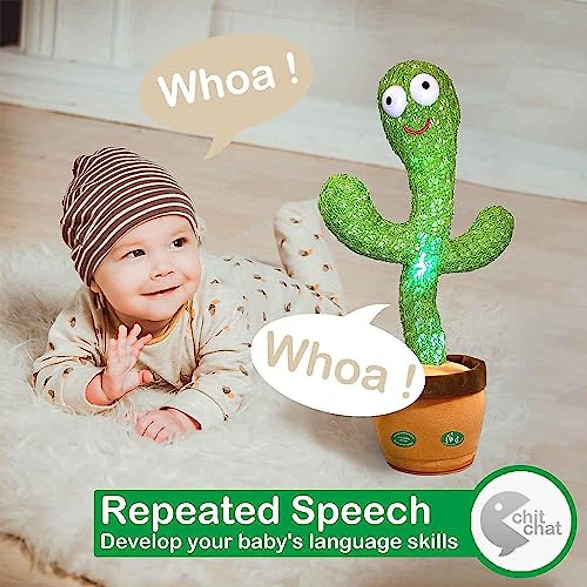 Pbooo Dancing Cactus Mimicking Toy,Talking Repeat Singing Sunny Cactus Toy 120 Pcs Songs for Baby 15S Record Your Sound Sing+Dancing+Recording+LED