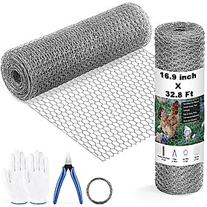 Chicken Wire Fencing Mesh 16.9 inch X 32.8 Ft, 0.6 Inch Hexagonal Galvanized Floral Chicken Wire Fence for Crafts Garden Poultry, Metal Hardware Cloth Netting for Chicken Coops Rabbit Rodent Cage