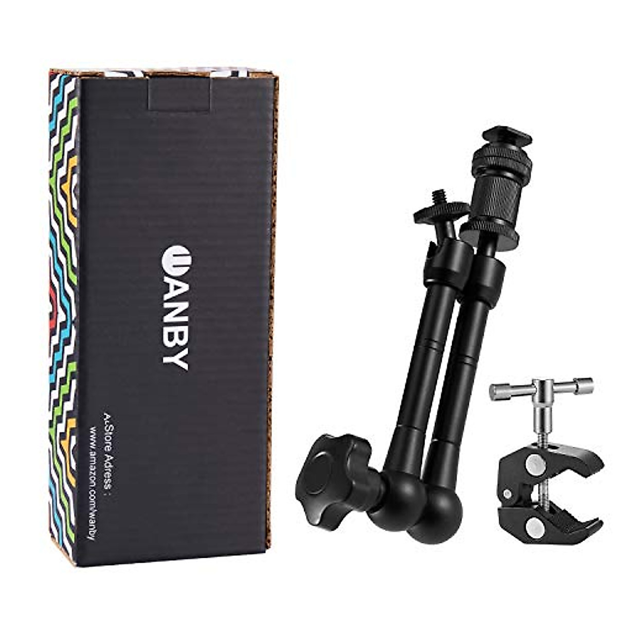 WANBY 11 Inch Articulating Friction Magic Arm & Large Adjustable Super Clamp Pliers Clip with 1/4" and 3/8" Thread for DSLR Camera Rig, LCD Monitor, LED Flash Lights (Arm & Clamp)