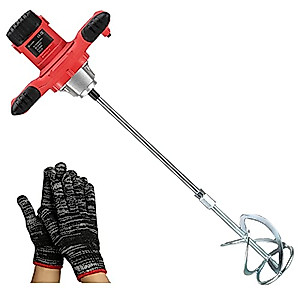 Paint Cement Mixer,2100W Portable Concrete Mixer For Mud Plaster Mixing,110V Grout Mixer Concrete Tools,6 Speed Handheld Mortar Mixer with Gloves For Mixing Mud, Cement, Mortar, Paint, Fodder