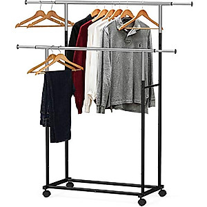 Simple Houseware Standard Double Rod Garment Rack, Black