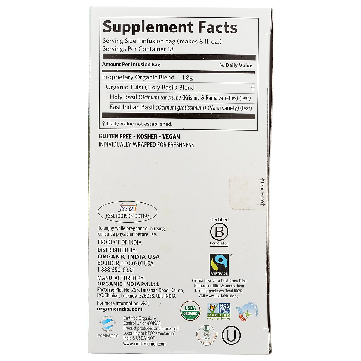 Organic India Tulsi, Original, 18 Count Box