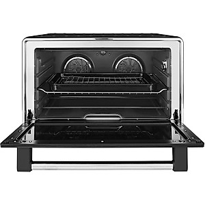 KitchenAid KCO255BM Dual Convection Countertop Toaster Oven, 12 preset cooking functions to roast, bake, fry meals, desserts, grill rack, baking pan, Digital display, non-stick interior, Matte Black (RENEWED)