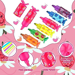 Candy Shape Highlighter, 6pcs Cute Candy Highlighters, Enhanced Notetaking Marker Pen, Size Light Weight Candy Highlighter Pens with Delightful Fruit Patterns For Kids Drawing and Greeting Card