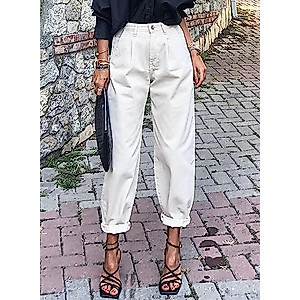Astylish Women White Jeans High Waist Casual Loose Boyfriend Cropped Mom Denim Pants White Size 12