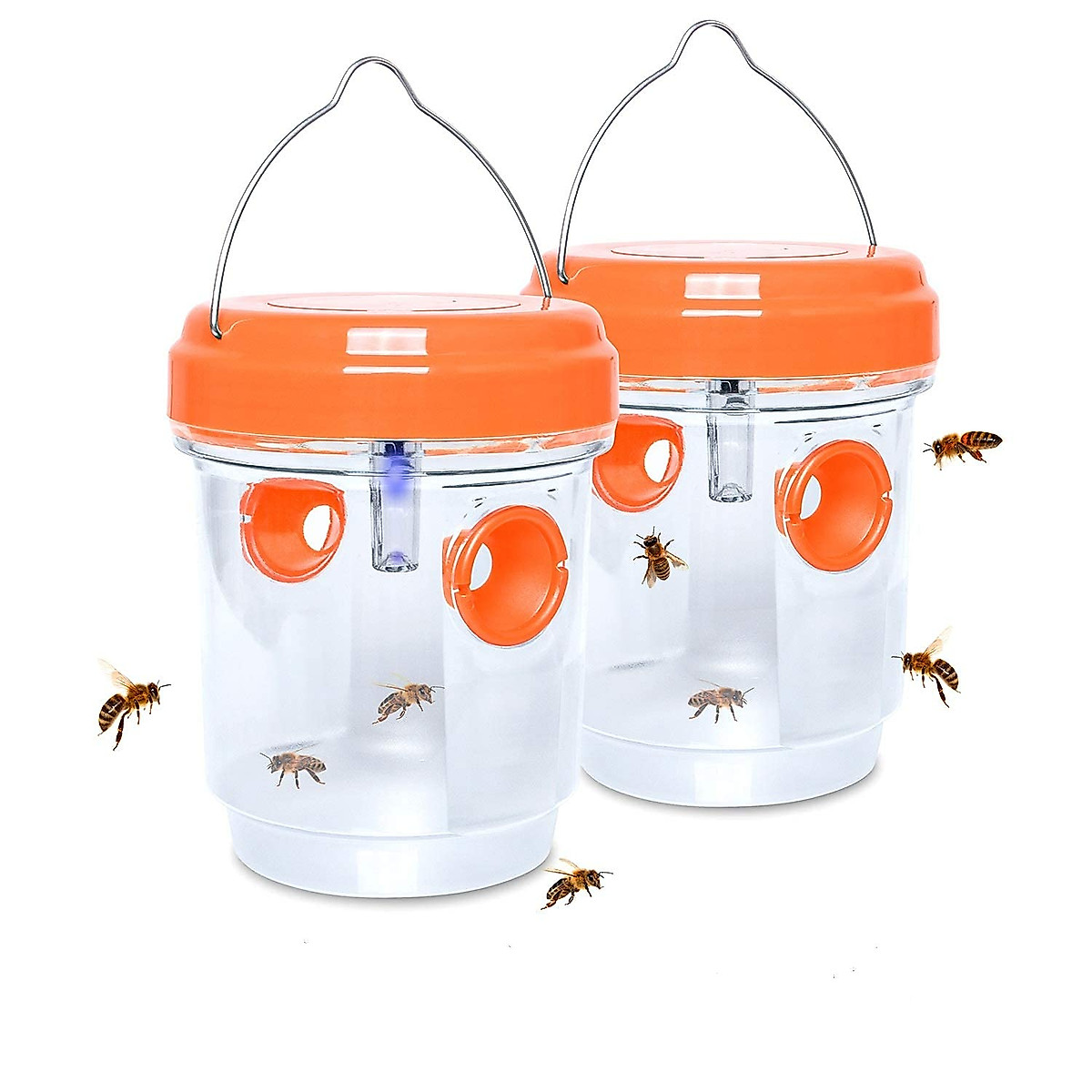 2 Pack Solar Wasp Traps Outdoor Hanging, Carpenter Bee Traps for Outside UV LED Light, Reusable Hornets Traps, Yellow Jackets Trap for Flying Insects