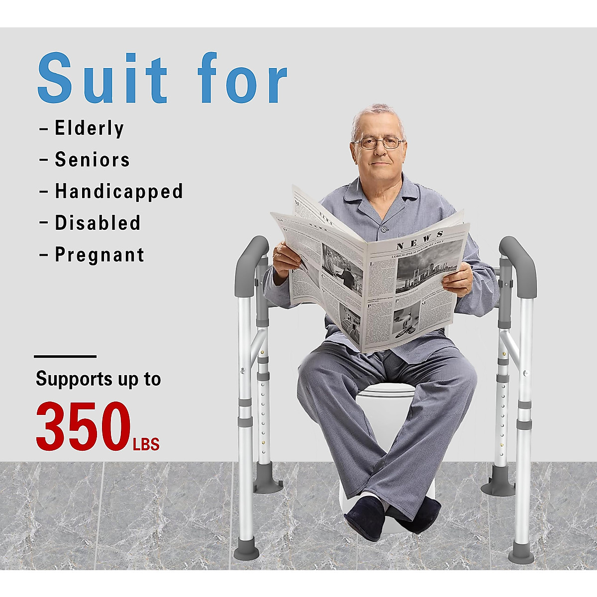 Delog Toilet Safety Rails 350 lb - Adjustable Toilet Safety Frame & Rails, Toilet Safety Rail for Elderly Adults, Toilet Handles for Seniors, Toilet Bars for Elderly & Handicap