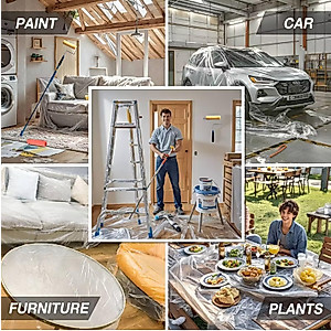 King Origin Plastic Drop Cloth, 10 Piece Drop Cloth for Painting, 9x12 Feet, Waterproof and Dust-Proof Clear Cloth, Paint Tarps Drop Cloth for Furniture Cover