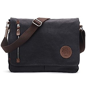 Vintage Men's Canvas Messenger Bag Laptop Shoulder Satchel Crossbody Sling Bookbag (M36_Black)