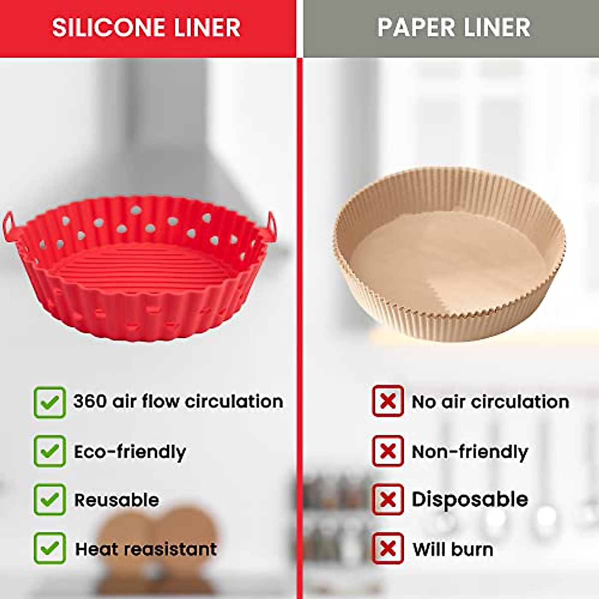 Silicone Air Fryer Liners 7.5 Inches - Reusable Silicone Air Fryer Liners - Silicone Fryer Basket Heat Resistant Liners - Fits 3 to 5 l Round Pot Air Fryers - Non-Stick Air Fryer Oven Accessories