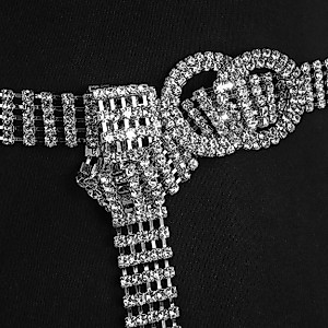 Glamorstar Crystal Belts for Women Rhinestone Waistband Belt for Dress Sparkle O-Ring Chain Gift Crystal Silver X-Large 150CM/59IN