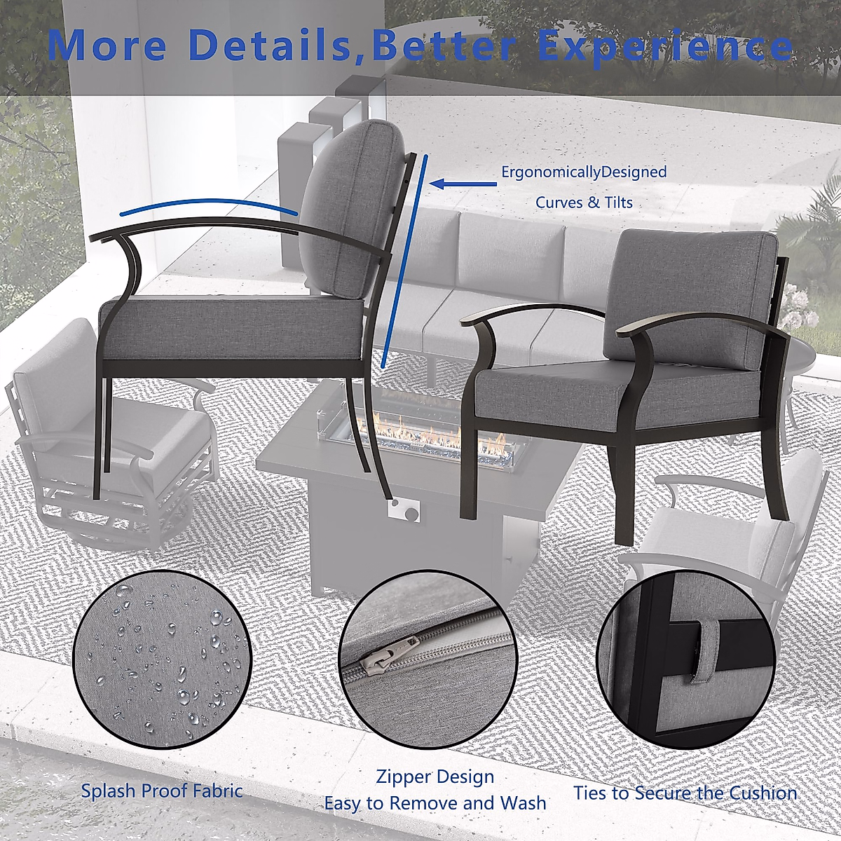 RTDTD Aluminum Patio Furniture Set, 9 Seats Outdoor Patio Conversation Set with Swivel Chair Modern Metal Patio Sectional Sofa with Upgrade Cushions for Patio, Backyard Grey