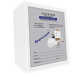Genixart White Blank Canvas Panels, 11x14 Inch 12 Pack, 100% Cotton, Primed Professional Artist Canvases Boards for Acrylics & Oils Painting