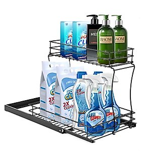 TOOYIMR Under Sink Organizer，2 Tier Slide Out Pull Out Cabinet Organizer Shelf，Multi-Purpose Under Sink Storage with Sliding Drawer for Kitchen Bathroom Cabinet(Black)