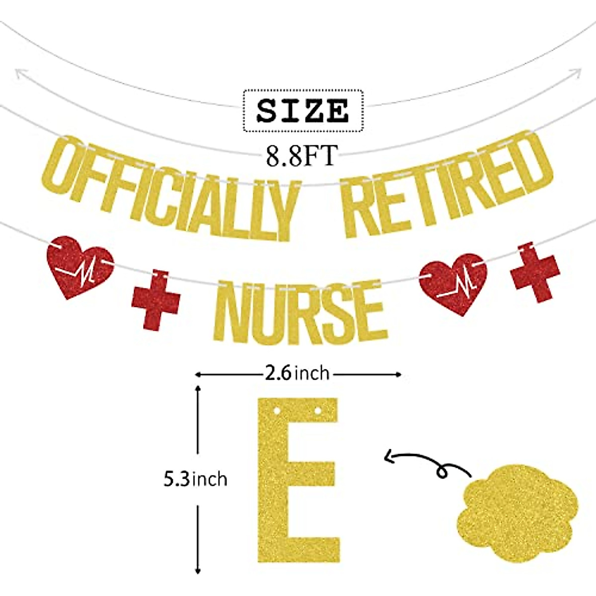 Officially Retired Nurse Banner Gold Red Glitter, Retirement Party Decorations, Nurse Party Decorations, Nurse Decorations for Party, Happy Retirement Banner, Nurse Retirement Party Decorations