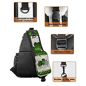 Sling Backpack, St. Patrick's Day Lucky Green Black Buffalo Plaid Shamrock Waterproof Lightweight Small Sling Bag, Travel Chest Bag Crossbody Shoulder Bag Hiking Daypack for Women Men