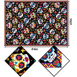 Hafangry Dia DE Los Muertos Tablecloth Day of The Dead Sugar Skull Decor Mexican Fiesta Halloween Themed Party Decoration Kitchen Dining Room Table Cloth (60" x 84")