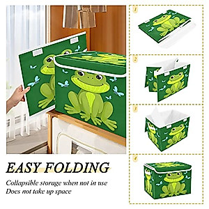 Krafig Cartoon Funny Animal Frog Foldable Storage Box Large Cube Organizer Bins Containers Baskets with Lids Handles for Closet Organization, Shelves, Clothes, Toys