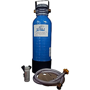 Mobile-Soft-Water Premier 8,000 gr RV Softener - NSF 61 Brass GH Fittings - Portable - Manual Regenerate for RV, Cabins, Tiny Homes with Hardness Test Strips, Regeneration Valve, and 4ft-1/2 ID Hose