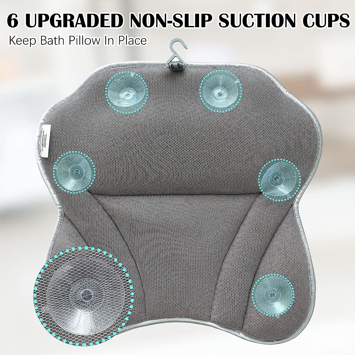 Bath Pillow Spa Bathtub Pillow with Non-Slip Suction Cups, Head, Neck, Back & Shoulder Rest Support, Soft & Luxury Bathtub Cushion, Bath Pillow Fit Hot Tub, Bathtub (Grey 4D Luxury Bath Pillow)