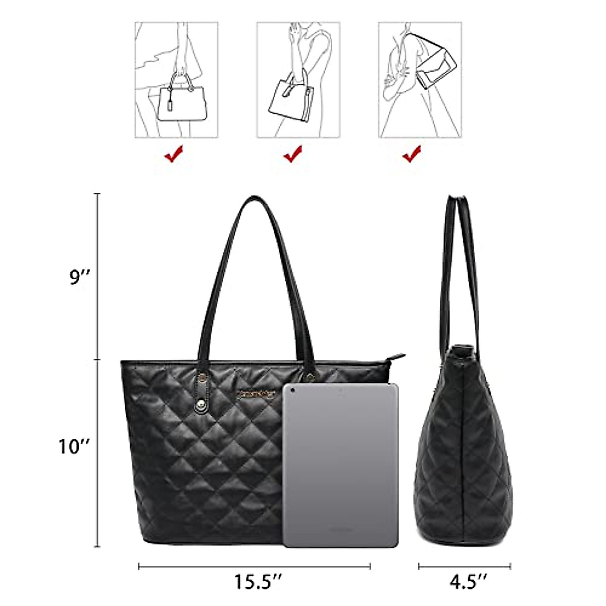 Montana West Quilted Handbag for Women Vegan Leather Tote Purse Shoulder Bag Large Fashion Satchel Hobo Purse MWC-084BK