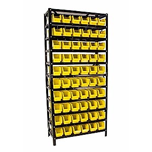 Erie Tools® TLPB60 60 Parts Bin Shelving Organize with Plastic Bins for Garage, Shop, and Home Storage
