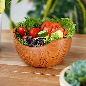 Rainforest Bowls Set of 4 6.5" Regular Wavy Curved Rim Javanese Teak Wood Bowls- Perfect for Everyday Use, Hot & Cold Friendly, Ultra-Durable- Premium Wooden Bowls Handcrafted by Indonesian Artisans