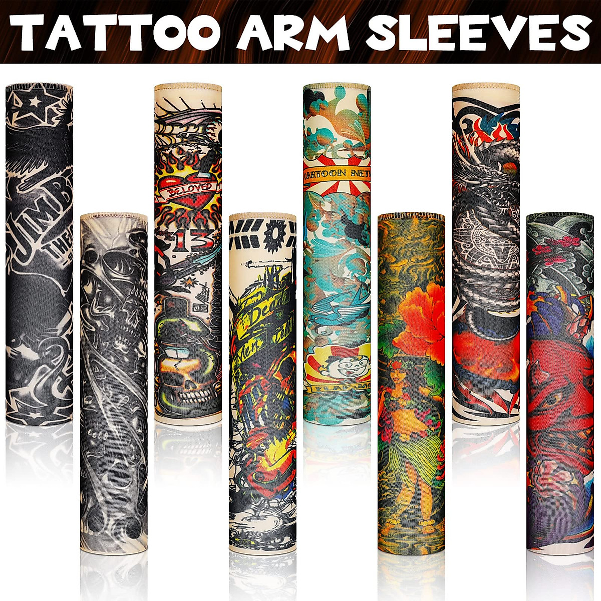 Jecery 16 Pcs Temporary Tattoo Sleeve for Kids, Fake Slip on Arm Sunscreen Sleeves, UV Sun Protection Cooling Arm Sleeves for Kid Child