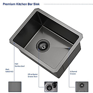 12 Inch Black Undermount Bar Sink, Hovheir 12x16 Matte Black Stainless Steel Bar Sink 16 Gauge Single Bowl Small Kitchen Sink Small Wet Bar Prep Rv Kitchen Sink with Bottom Grid