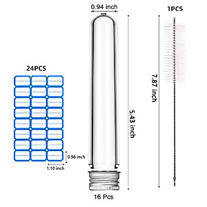 LABALPHA 16Pcs PET Plastic Test Tubes with Screw Caps for Candy Storage, Party, Bath Salt Vials, 24x138mm (30ml), Include a Test Tube Brush and Sticker Label