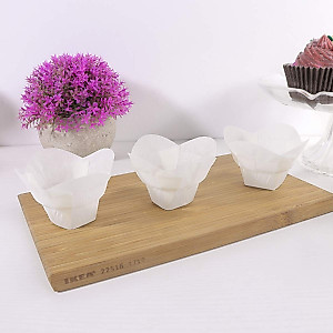 Cabilock 100pcs Mini Paper Baking Cups Lotus Shape Grease Proof Cupcake Liners For Cake Balls Muffins Cupcakes Candies (White)