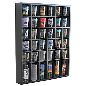 Black Shot Glass Display Case 36 Slots Minifigures Thimble Collection Display Rack Freestanding - No Door (with 1 Row for Tall Shooters)