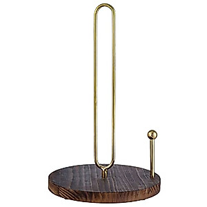 MyGift Modern Brass Tone Metal Countertop Paper Towel Holder with Burnt Solid Wood Base, Hand Paper Towel Roll Dispenser Rack