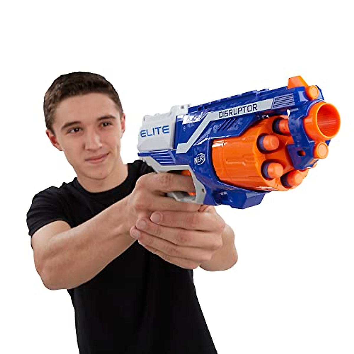 NERF Disruptor Elite Blaster - 6-Dart Rotating Drum, Slam Fire, Includes 6 Official Nerf Elite Darts - for Kids, Teens, Adults (Amazon Exclusive)