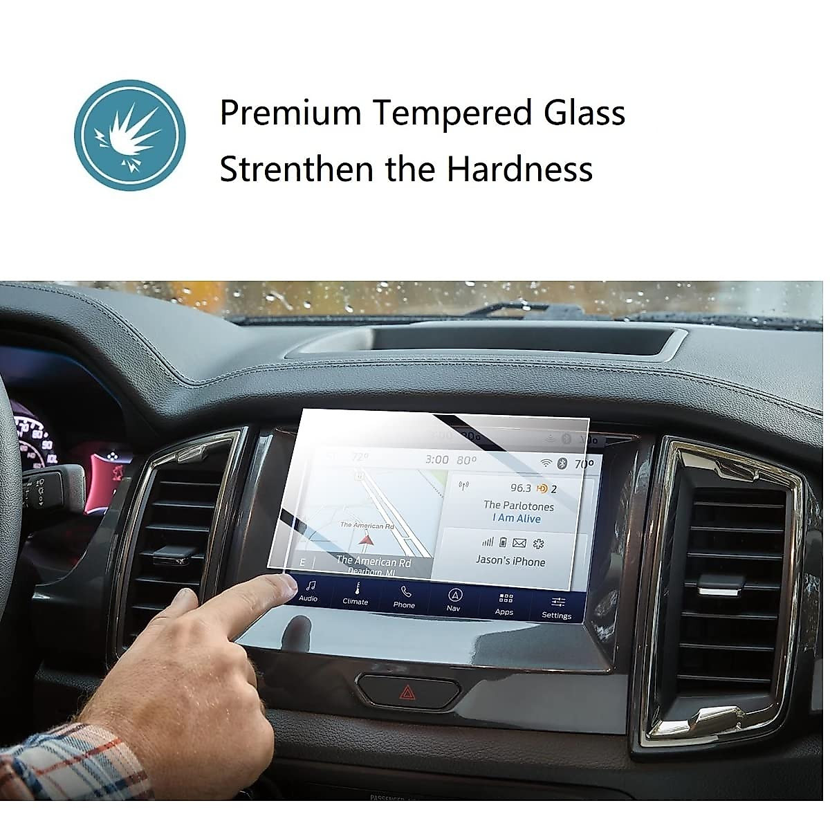 ZFM Tempered Glass Screen Protector Compatible With Ford Ranger 2019-2023,9H Hardness,High Definition,Protecting Ford SYNC3 8” Car Center Touch Screen