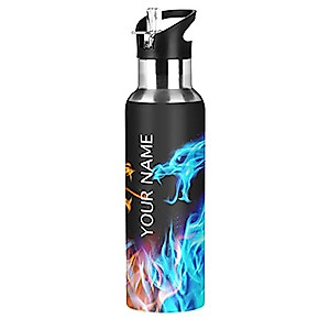 Abstract Fiery Dragon Pattern Personalized Water Bottle Double Stainless Steel Insulated Simple Customized Cup
