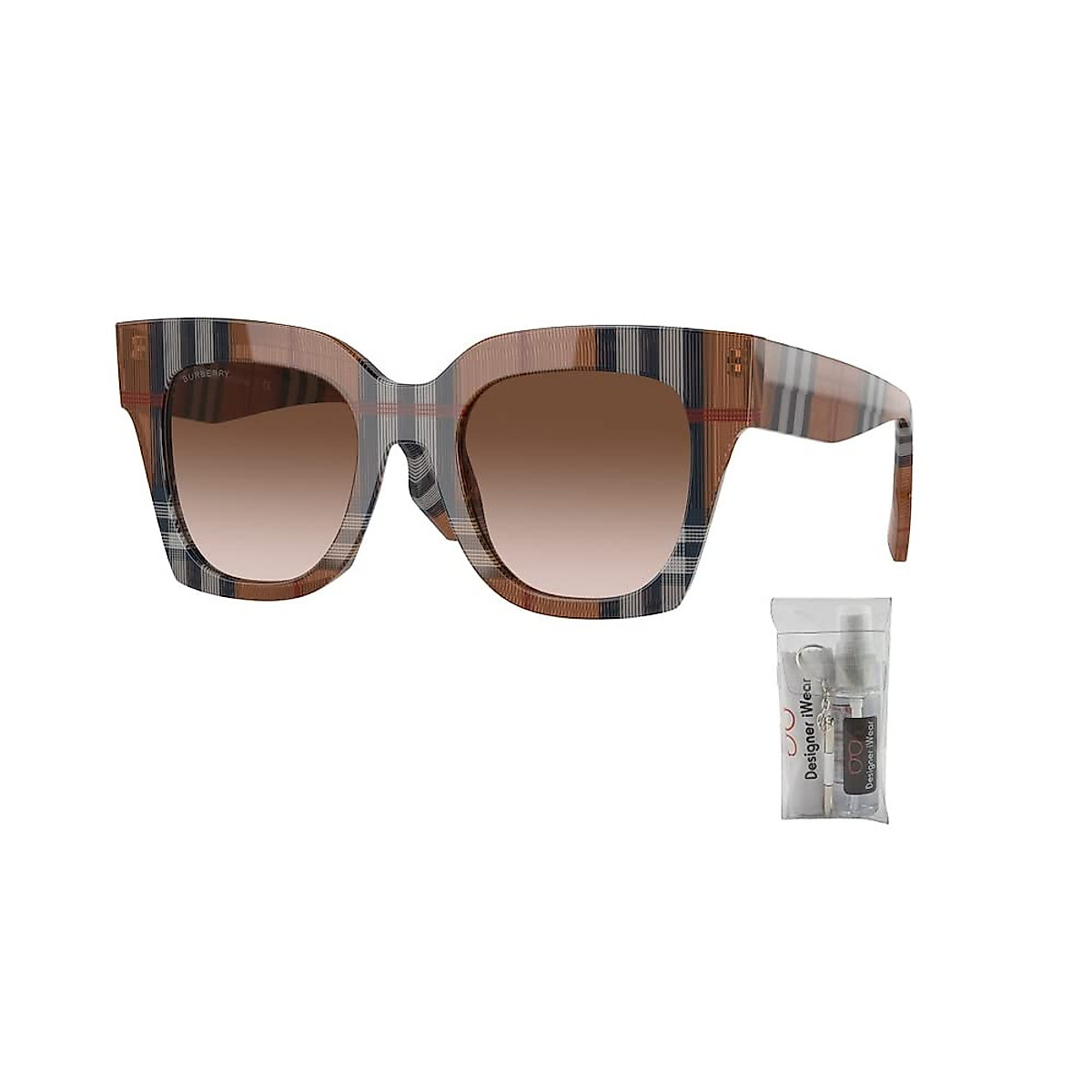 BURBERRY Kitty BE4364 396713 49MM Check Brown/Brown Gradient Square Sunglasses for Women + BUNDLE With Designer iWear Eyewear Kit