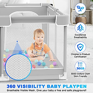 Baby Playpen, Playpen for Babies with Breathable Mesh and Zipper Gates, Indoor & Outdoor Play Pens for Kids Activity Center with Anti-Slip Base, Sturdy Safety Playpen, Kid's Fence for Infants