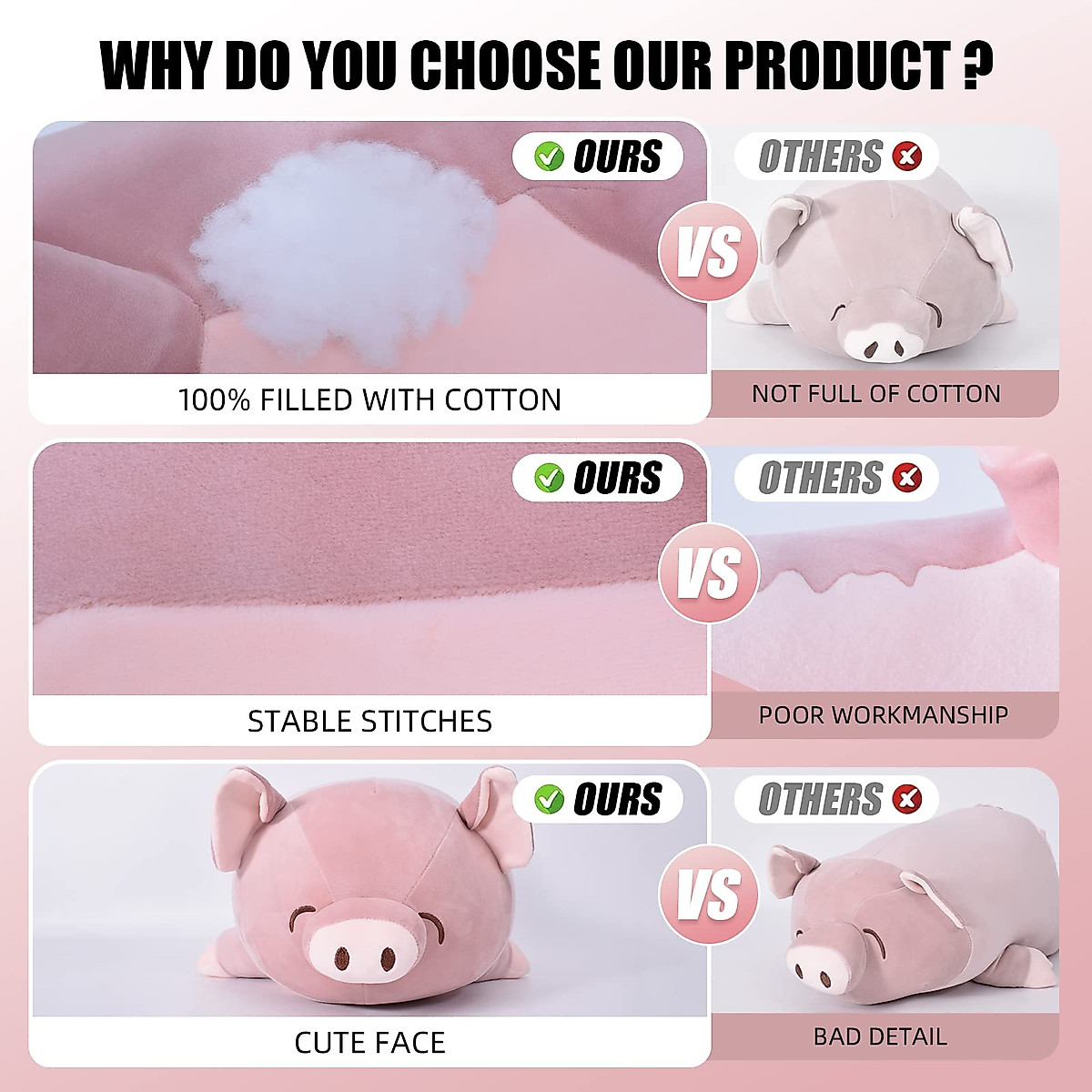 OULV Cute Pig Stuffed Animal Plush Doll Toy, Soft Fat Pig Plushes Hugging Pillow Gifts for Bedding, Kids Birthday, Valentine, Christmas Room Decoration (15.7inch)…