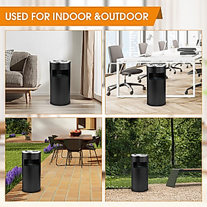 Hiteemer Outdoor Trash Can with Lid Round, Stainless Steel Garbage Can Waste Bin with Removable Inner Barrel Dome for Indoor,Home,Office,Restaurant,Patio,Garden,Kitchen(Black)