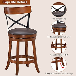 ERGOMASTER Swivel Counter Height Barstool 24 Inch Seat Height Bar Chair Cappuccino X Open Back （ 24 Inches,Set of 4）